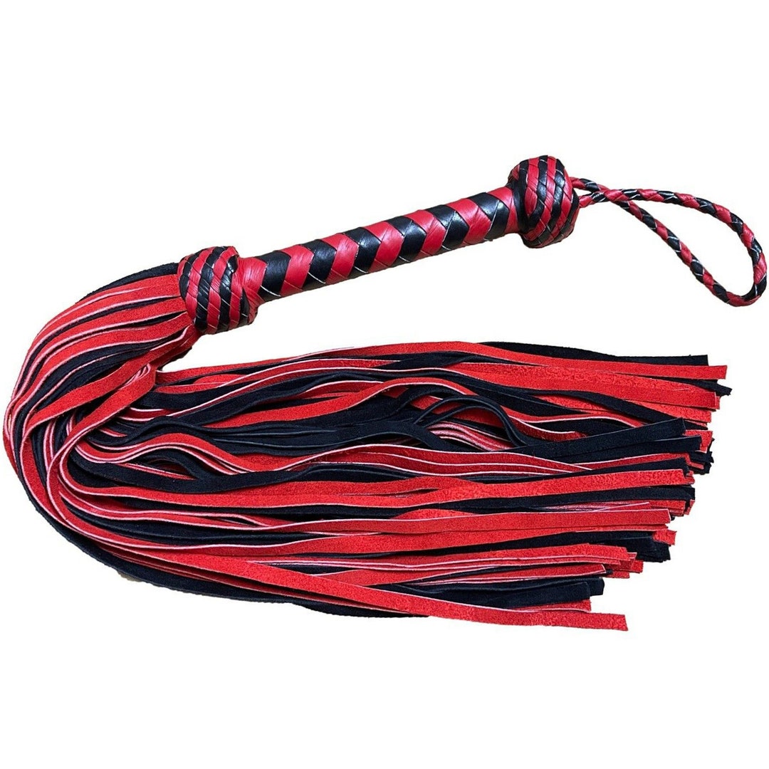 Red & Black Leather Flogger - 100 Falls Genuine Cowhide Suede, Heavy ...