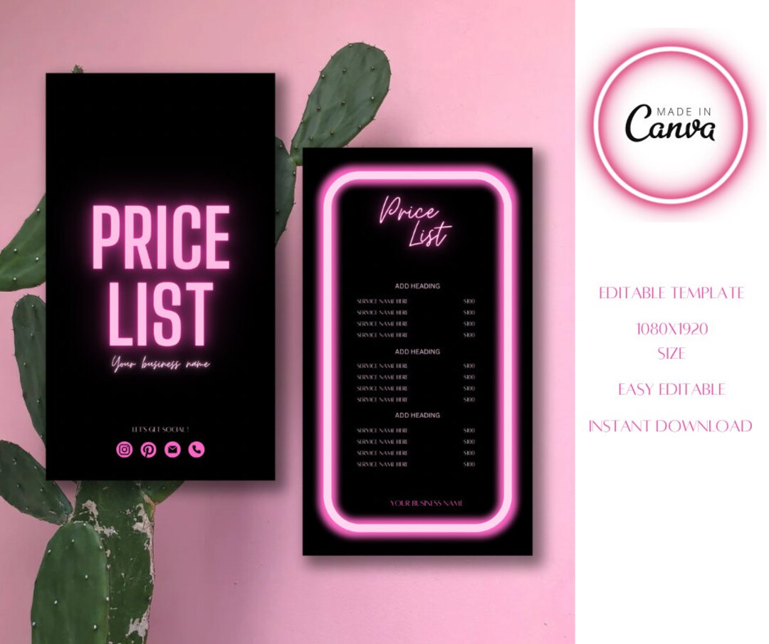 Price List Template, Easy Editable in Canva, Printable, Instant ...