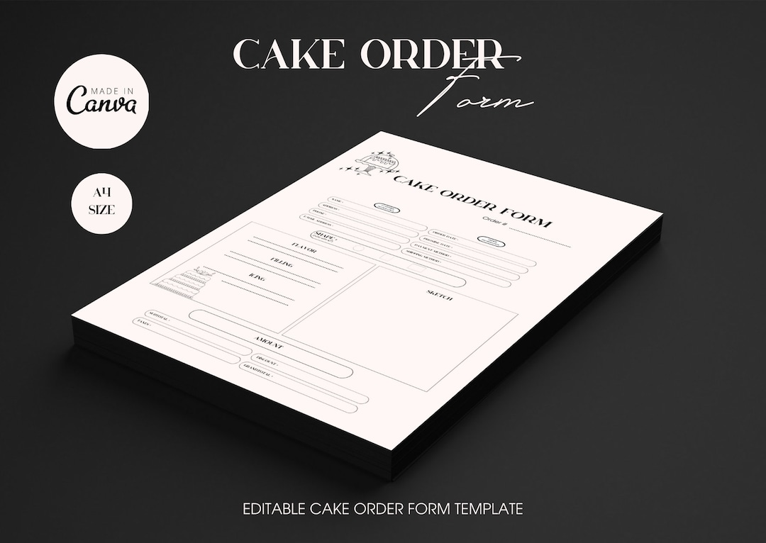Cake Order Form Template , Digital and Easy Editable in Canva , Cake ...