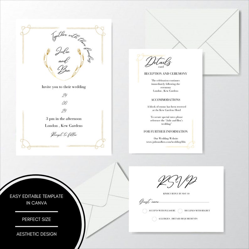 Wedding Invitation Templates Set, RSVP, Details Card,editable Wedding ...