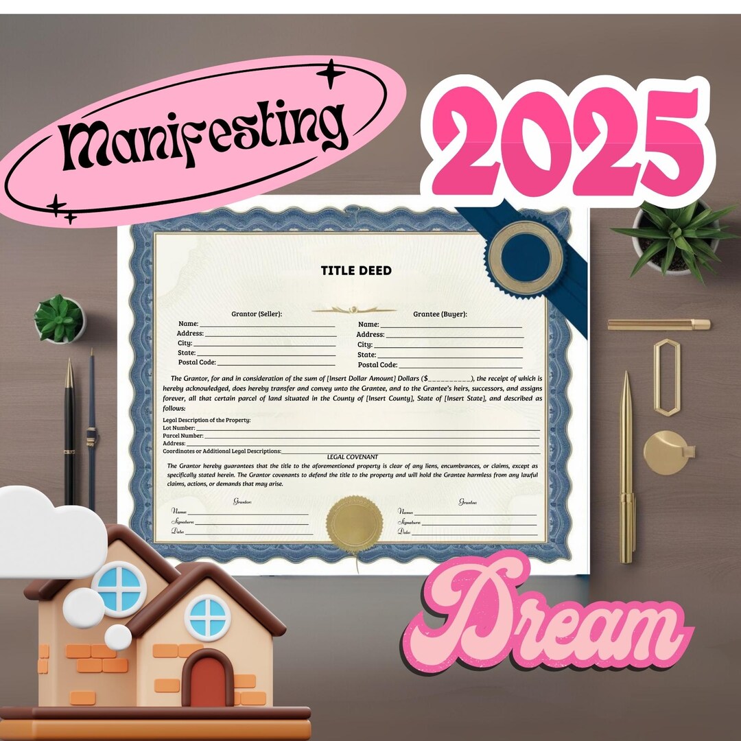 2025 Manifest Property Deed | Printable Dream Home Manifestation PDF ...