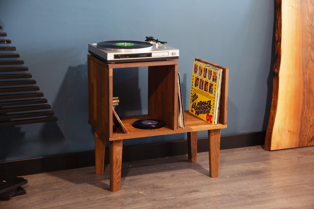 Walnut Modern Vinyl Record Player Stand for Living Room, Large ...
