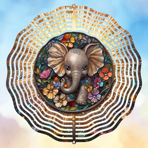 Elephant Wind Spinner Design, Floral Round Sublimation PNG, Digital ...
