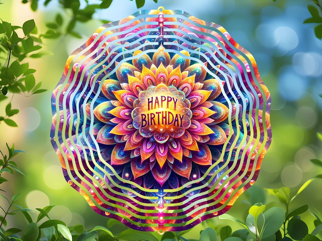 Happy Birthday Wind Spinner Sublimation Design Round PNG Colorful ...