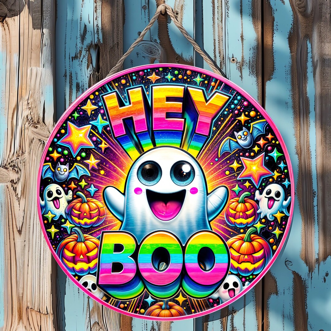 Cute Ghost Round Welcome Sign Door Hanger PNG Sublimation Print ...