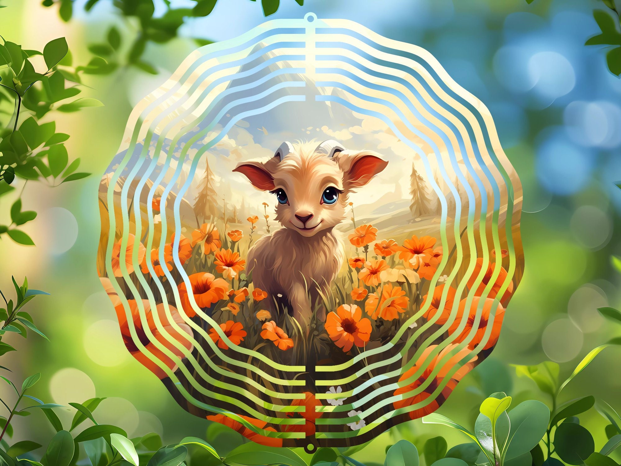 Adorable Animated Baby Goat Wind Spinner Sublimation PNG Round ...