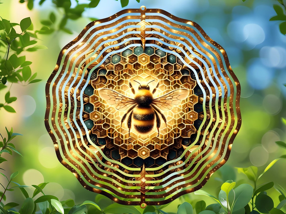 Bee Honeycomb Mandala Wind Spinner PNG Black and Gold Artful Garden ...