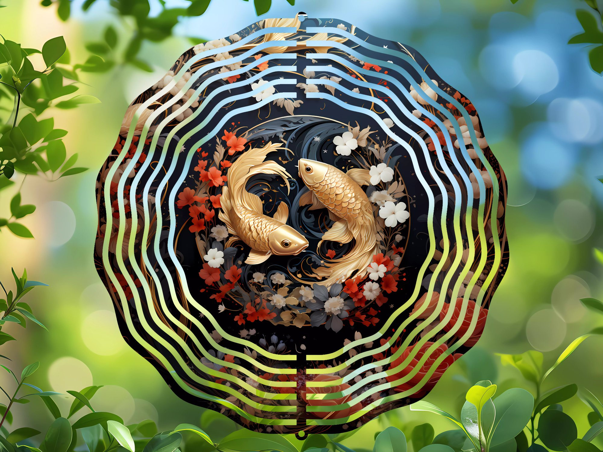 Round Koi Fish Wind Spinner PNG, Pieces Sublimation Coaster Design ...