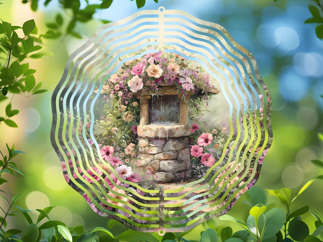 Floral Wishing Well Wind Spinner Sublimation Design, Digital Round PNG ...