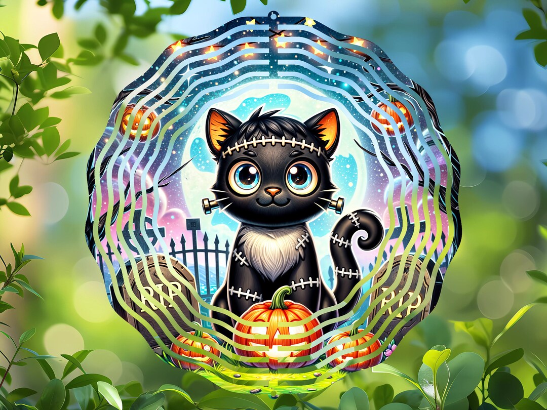 Spooky Frankenstein Cat Halloween Wind Spinner Sublimation Design ...