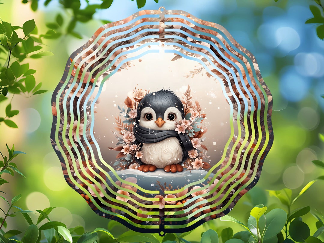 Adorable Animated Baby Penguin Floral Christmas Wreath Wind Spinner ...
