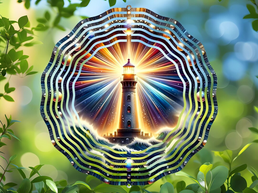 Lighthouse Digital Art, Wind Spinner Sublimation Design, Round Garden ...