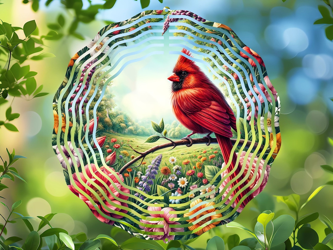 Bright Cardinal Bird Floral Frame PNG, Wind Spinner Sublimation Digital ...