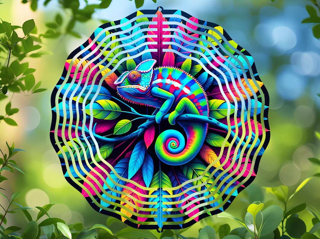 Colorful Chameleon Wind Spinner Sublimation Design, Round PNG, DIY ...