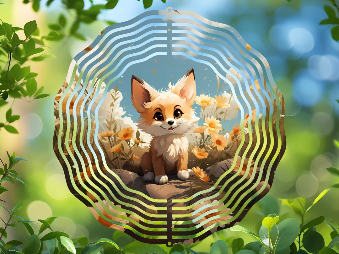 Animated Baby Fox Garden Wind Spinner, Adorable Animal Sublimation ...