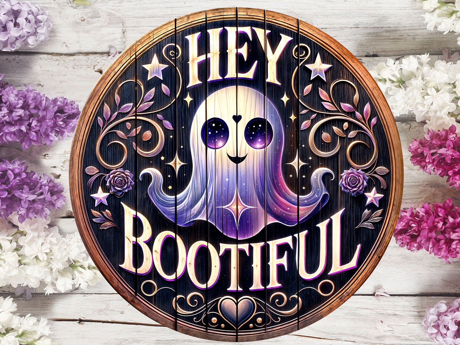 Cute Ghost Round Welcome Sign Door Hanger PNG Sublimation Print, Hey ...