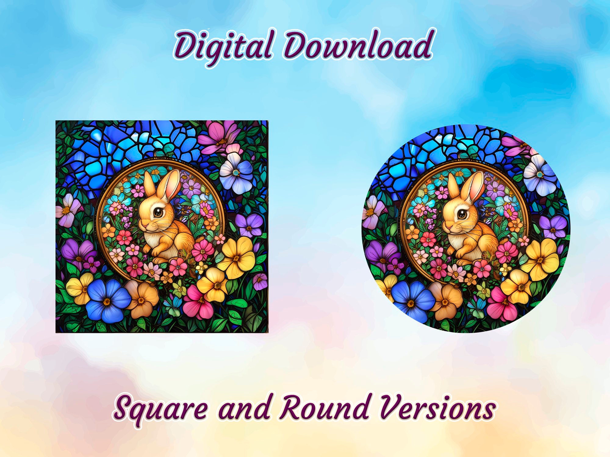 Easter Bunny Stained Glass Wind Spinner PNG, Round Ornament Garden ...
