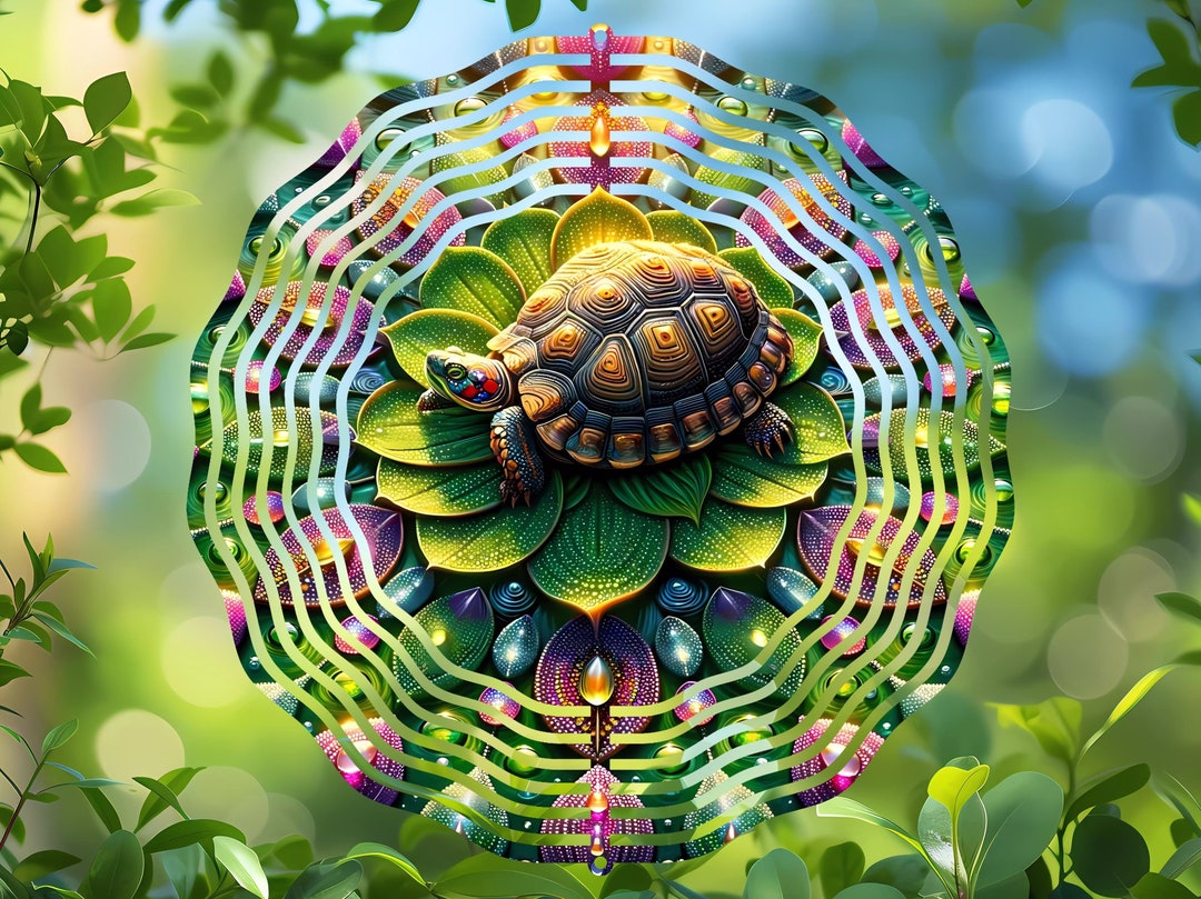 Turtle Wind Spinner Sublimation Design, Round PNG Digital Coaster Art ...
