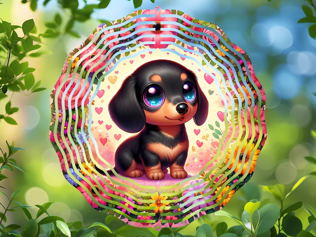 Cute Puppy Dachshund Digital Art for Wind Spinner, Adorable Animated ...