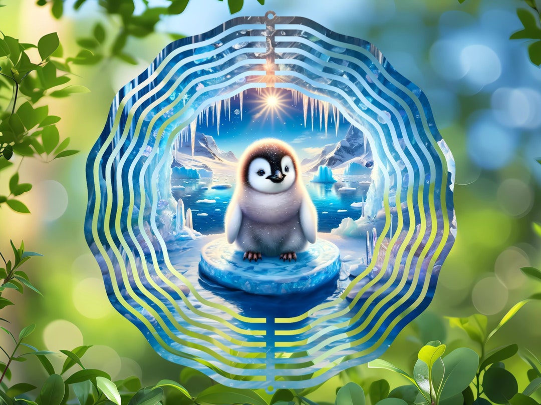 Round Wind Spinner Penguin Design, Digital Ice Cave Background ...