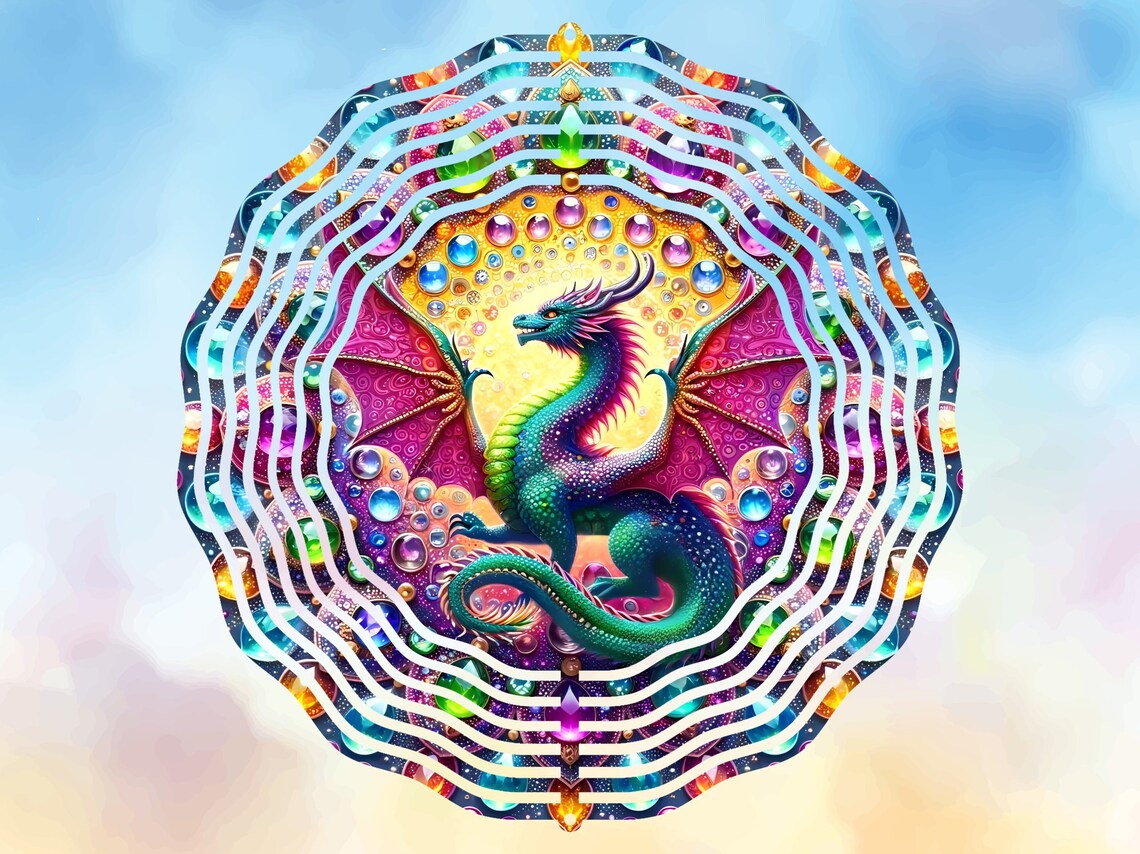 Round Wind Spinner Mystical Treasure Dragon Design, Sublimation PNG ...