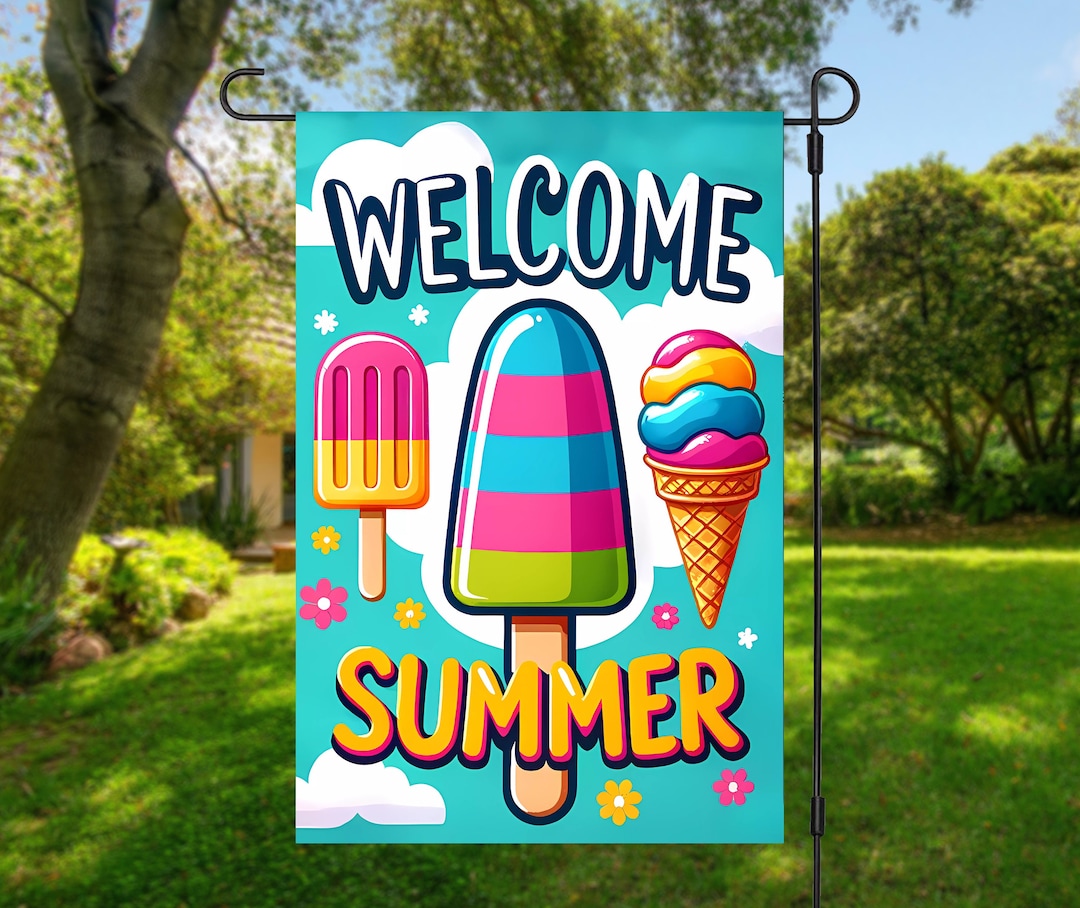 Cute Colorful Welcome Summer Garden Flag Sublimation Design, Ice Cream ...