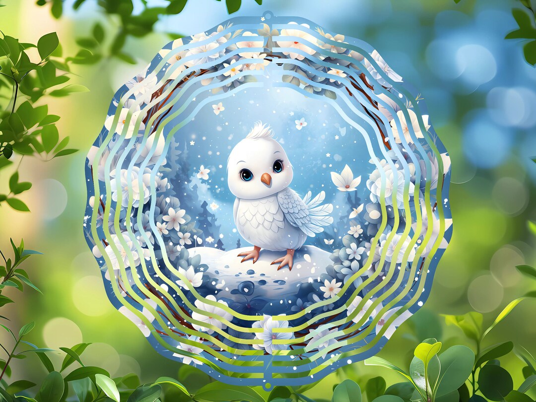 White Dove Festive Winter Wind Spinner Sublimation Design Round PNG for ...