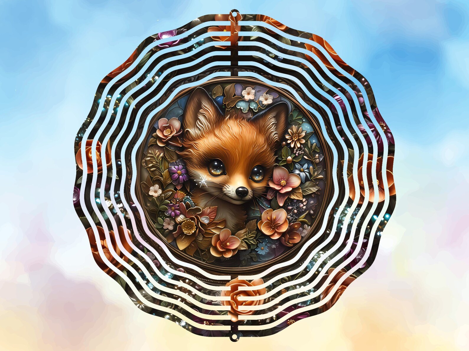 Round 3D Cute Fox Wind Spinner PNG, Floral Sublimation Design ...