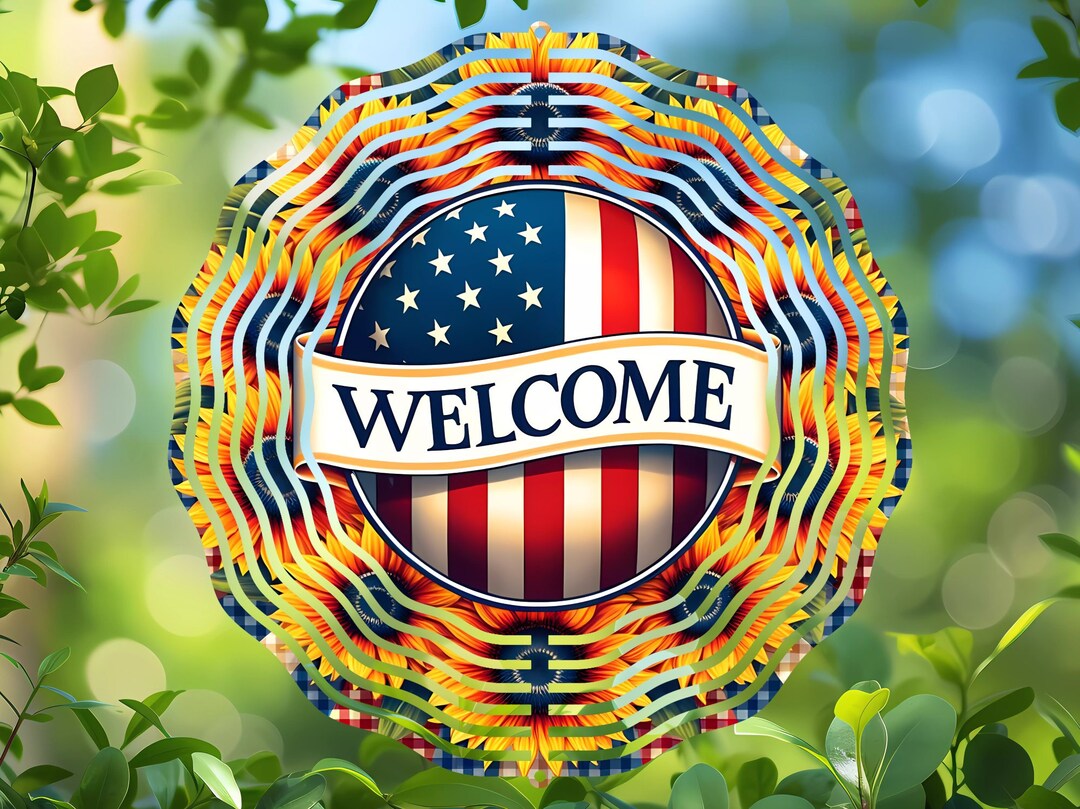 Wind Spinner Patriotic Welcome Sign Sublimation Design, Round PNG ...