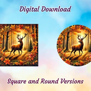 Forest Deer Autumn Scene, Wildlife Art Print, Fall Woodland Digital ...