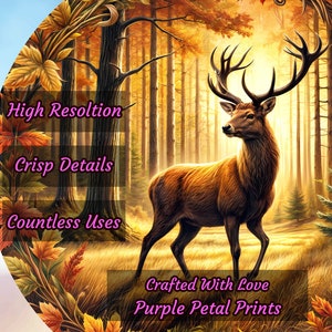 Forest Deer Autumn Scene, Wildlife Art Print, Fall Woodland Digital ...