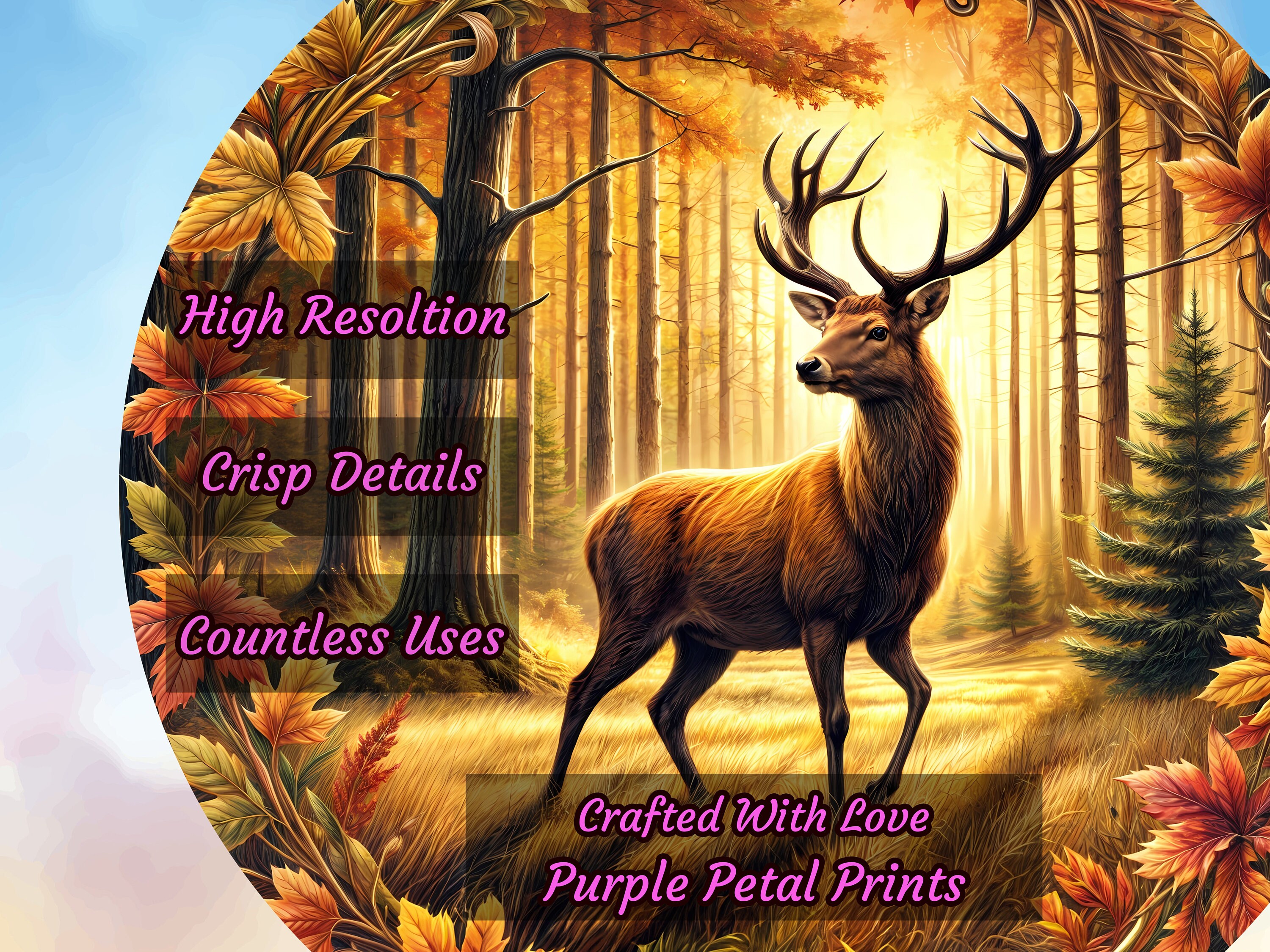 Forest Deer Autumn Scene, Wildlife Art Print, Fall Woodland Digital ...