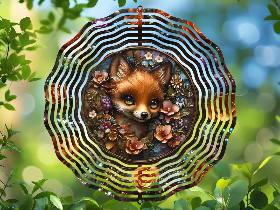 Round 3D Cute Fox Wind Spinner PNG, Floral Sublimation Design ...