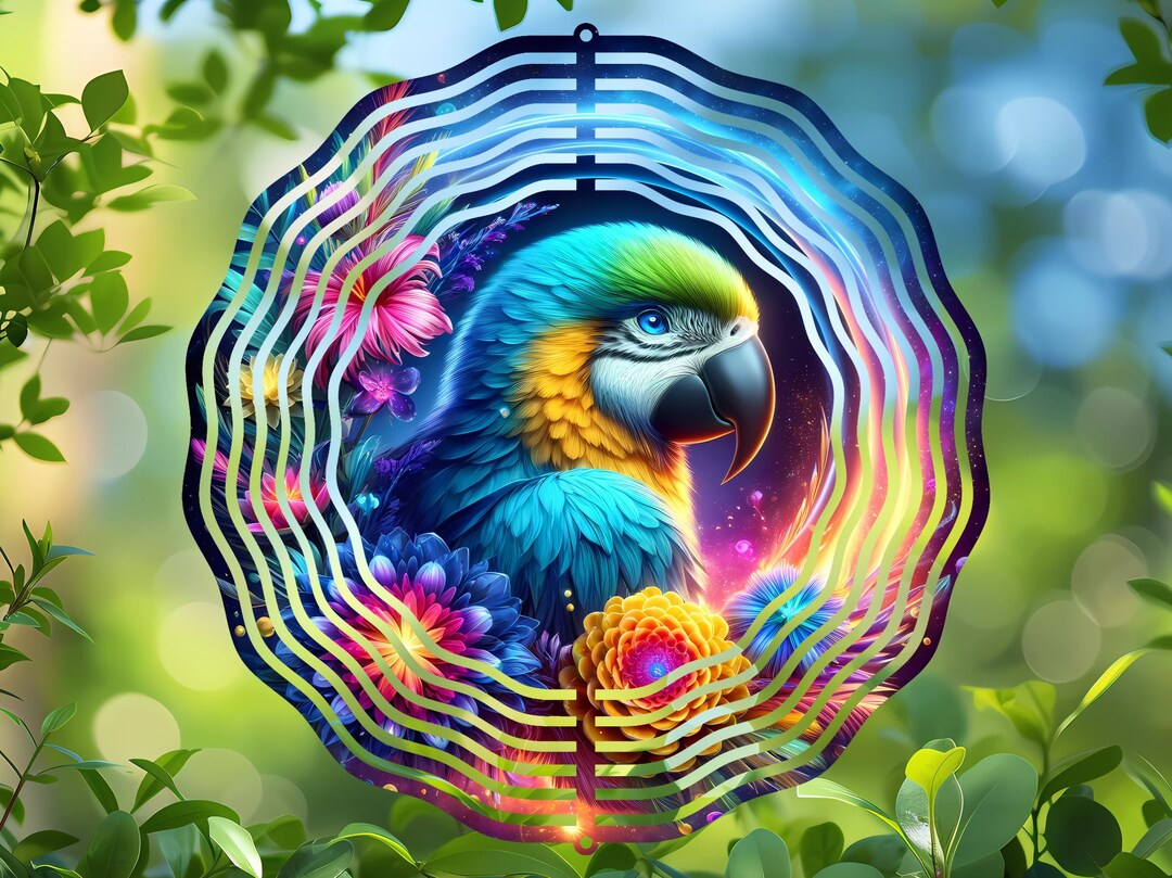 Colorful Parrot Wind Spinner Design, Round Sublimation PNG, DIY Garden ...