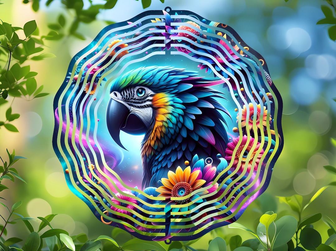 Cosmic Parrot Wind Spinner Sublimation Design, Colorful Bird and Floral ...