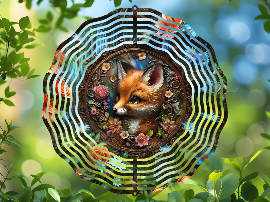 Wind Spinner Animated Fox Design Sublimation PNG, Floral Round Door ...