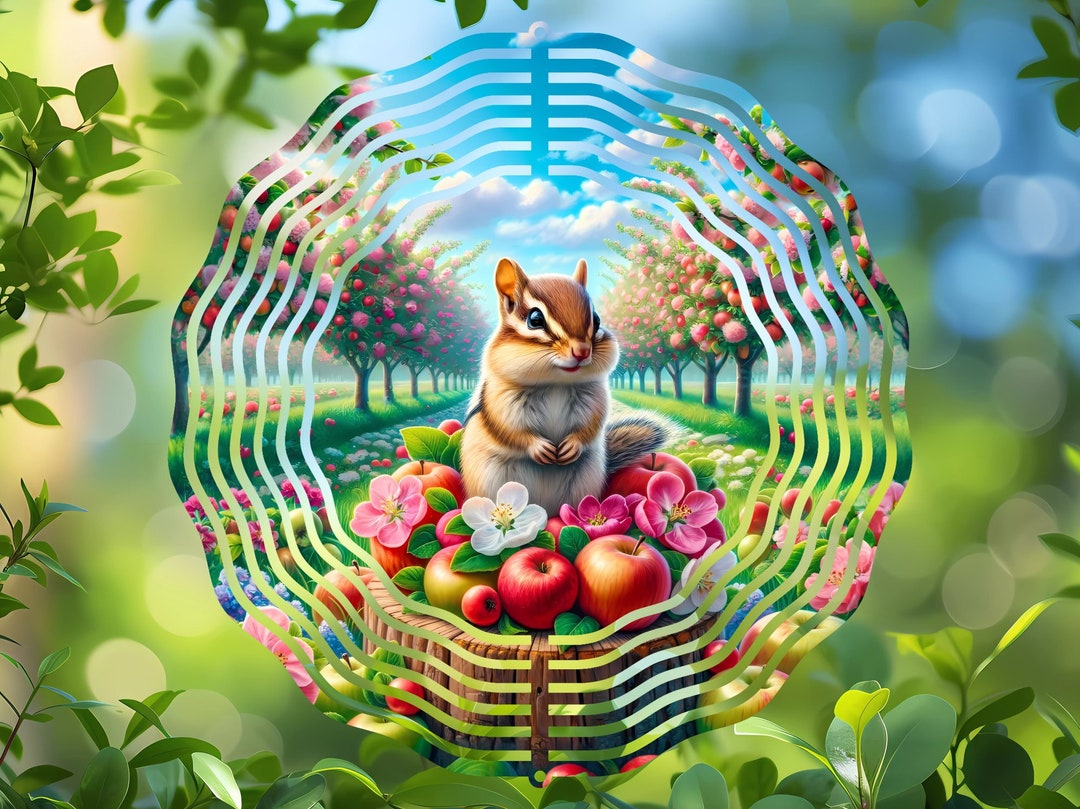 Round Wind Spinner Design, Cute Chipmunk PNG, Apple Orchard Sublimation ...