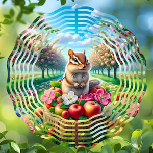 Round Wind Spinner Design, Cute Chipmunk PNG, Apple Orchard Sublimation ...