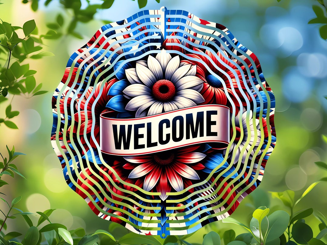Welcome Red White and Blue Wind Spinner Sublimation Design Welcome ...
