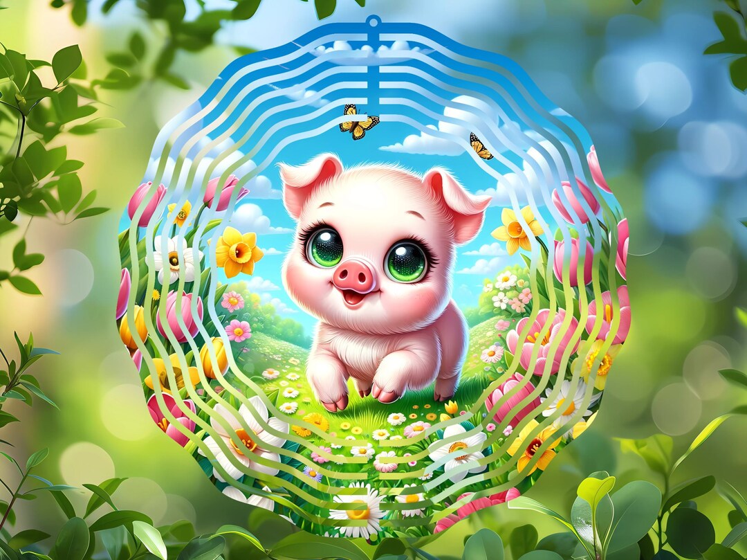 Adorable Animated Baby Pig Wind Spinner Sublimation Design, Round PNG ...