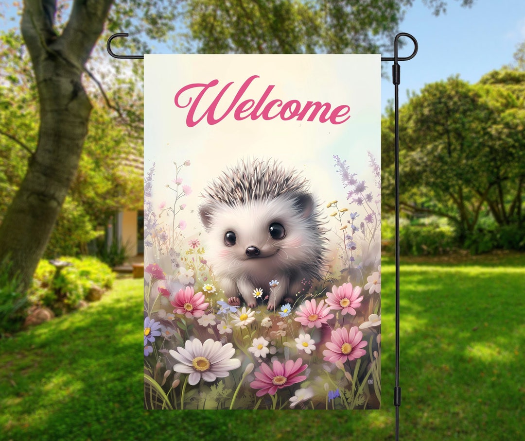 Welcome Garden Flag Design, Cute Hedgehog Digital Print, 12x18 Inch ...