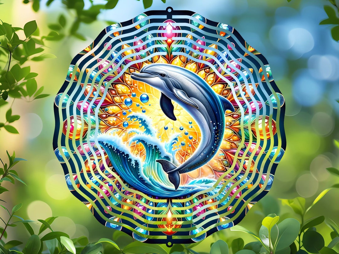 Dolphin Wind Spinner Sublimation Design, Round Garden Decor, Printable ...