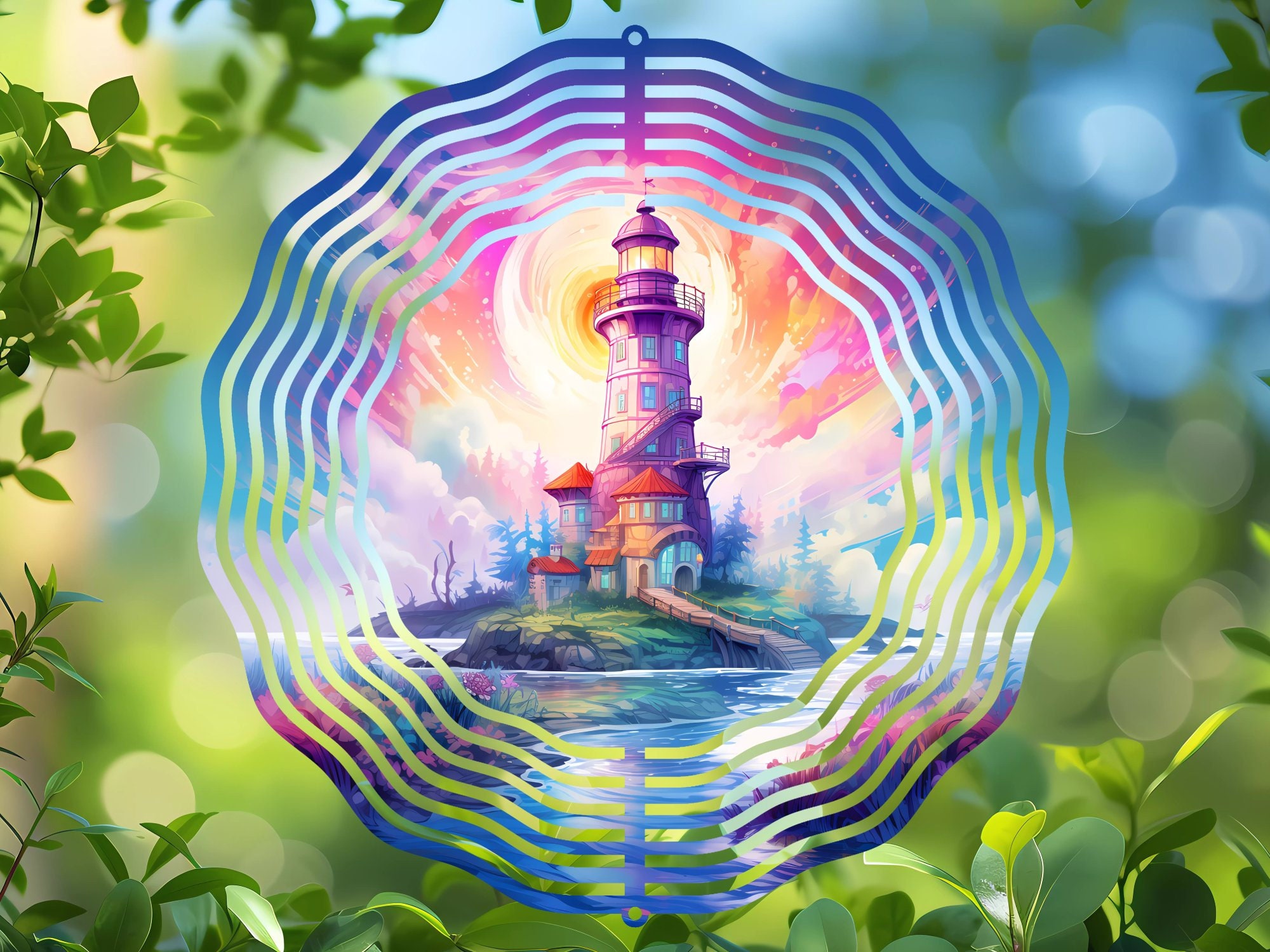 Animated Lighthouse Wind Spinner PNG, Vibrant Sublimation Design for ...