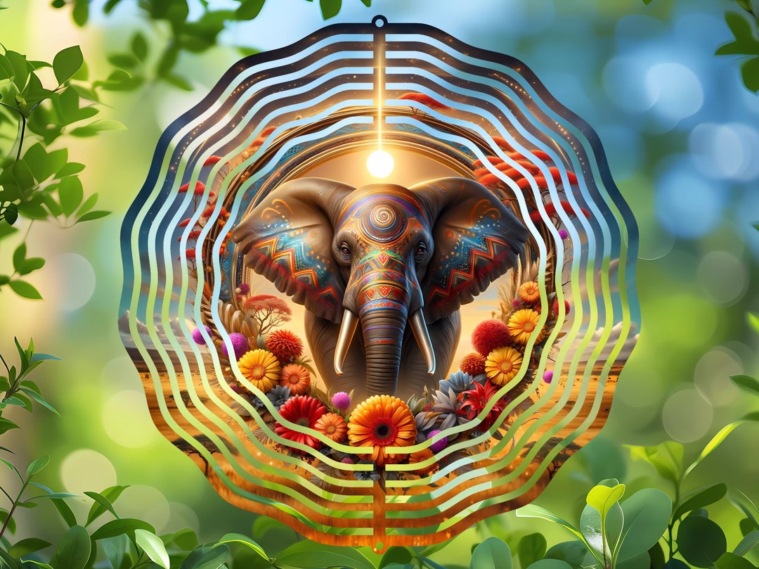 Elephant African Safari Wind Spinner Sublimation PNG, Digital Round ...
