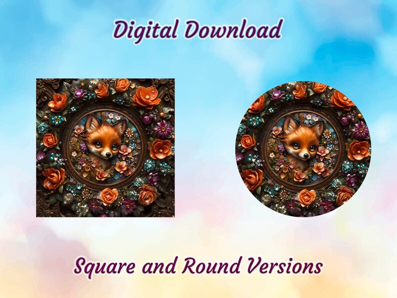Round 3D Cute Fox Wind Spinner PNG, Floral Sublimation Design ...