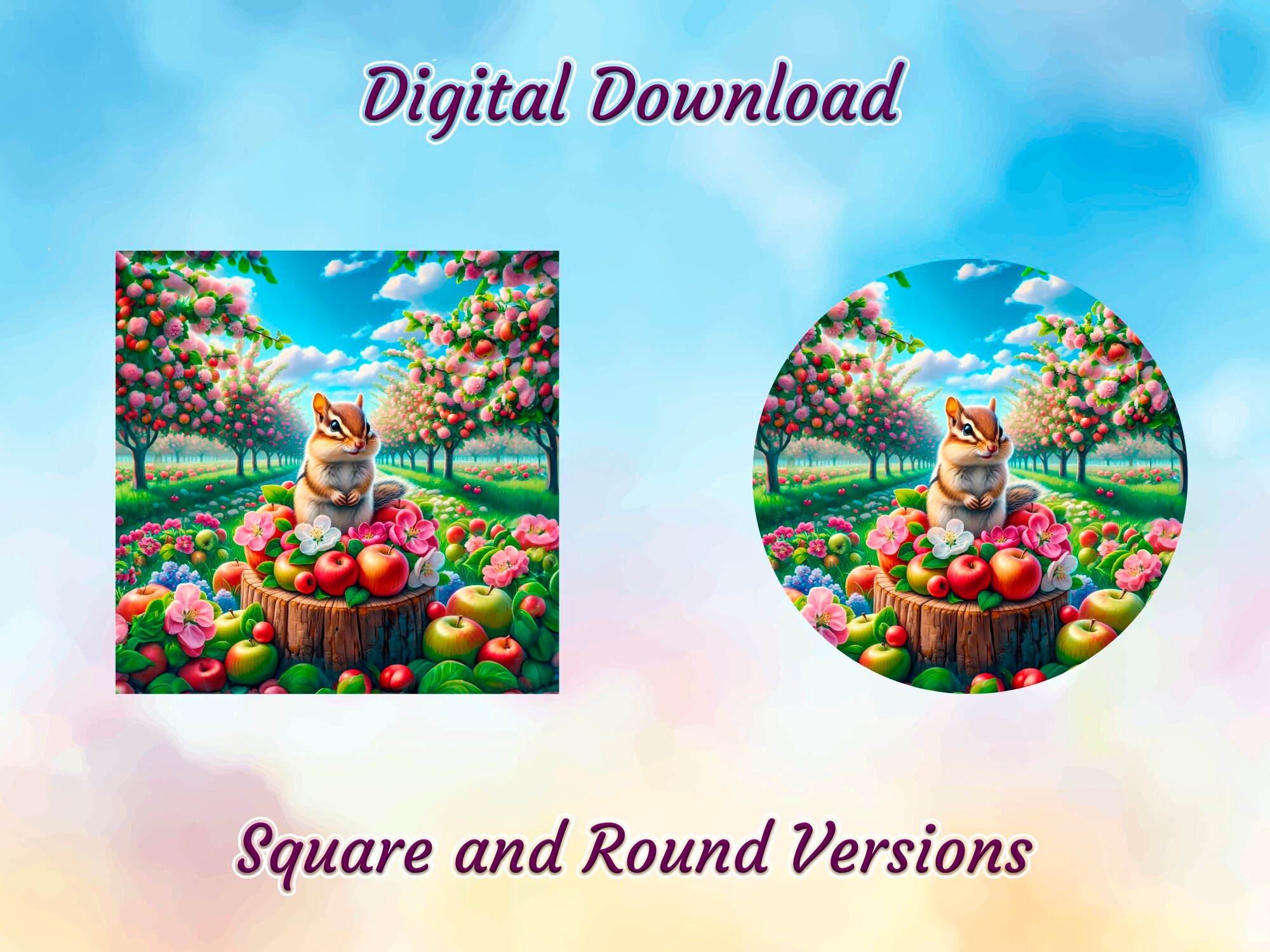 Round Wind Spinner Design, Cute Chipmunk PNG, Apple Orchard Sublimation ...