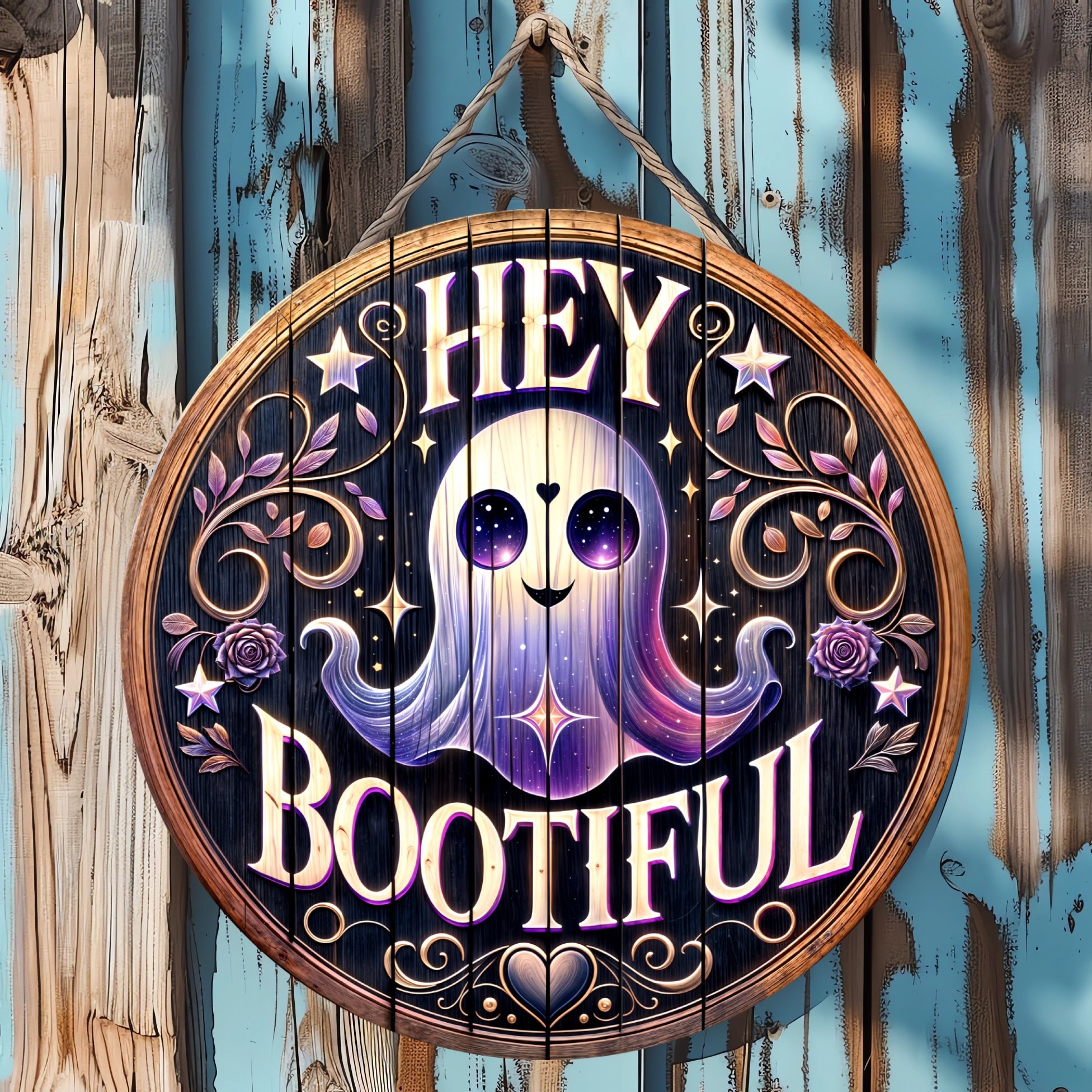 Cute Ghost Round Welcome Sign Door Hanger PNG Sublimation Print, Hey ...
