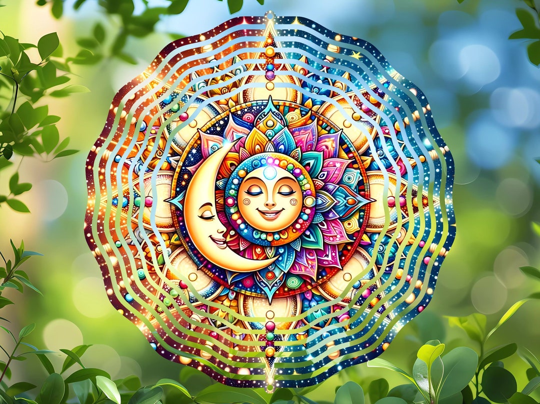 Colorful Sun and Moon Harmonious Balance Wind Spinner Mandala Design ...