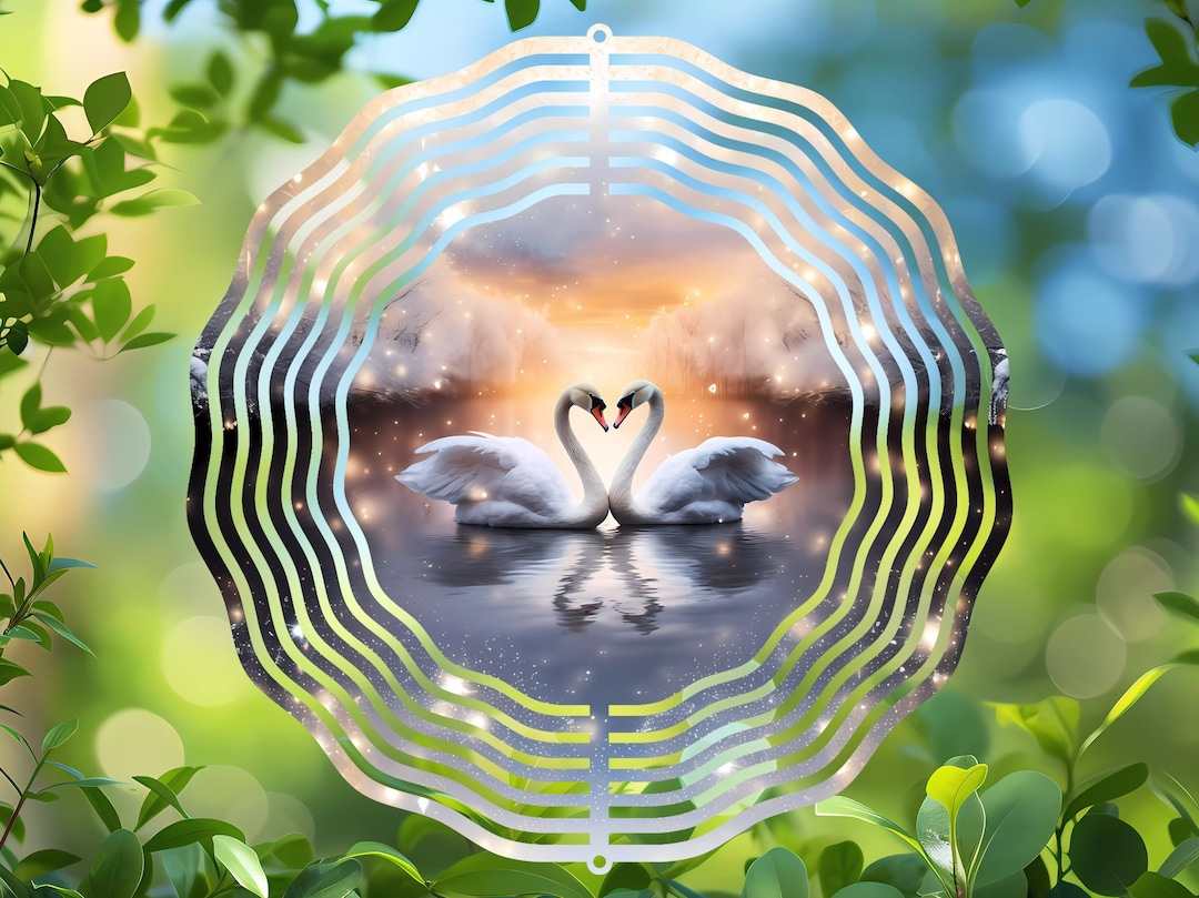 Romantic Swan Lake Wind Spinner Sublimation Design, Winter Sunset Swans ...