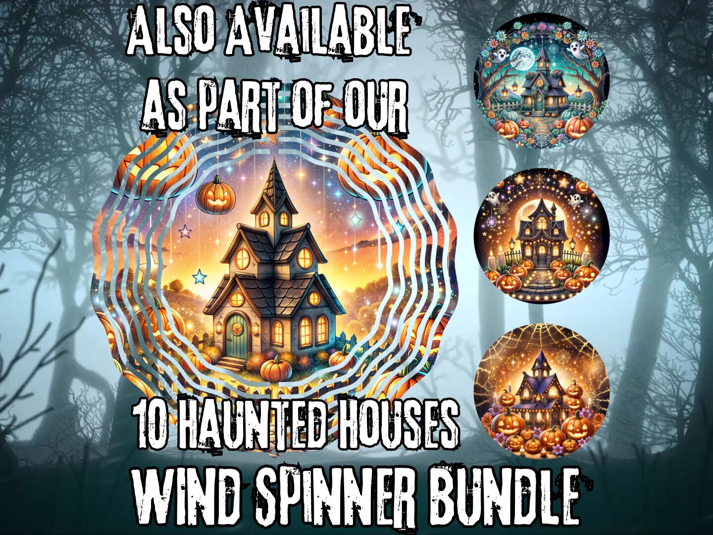 Halloween Haunted House Wind Spinner Sublimation Design, Round PNG ...